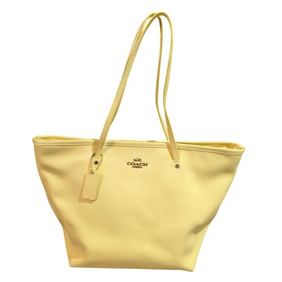 Coach | Bags | Coach Crossgrain Leather Street Zip Tote In Pale Yellow ...
